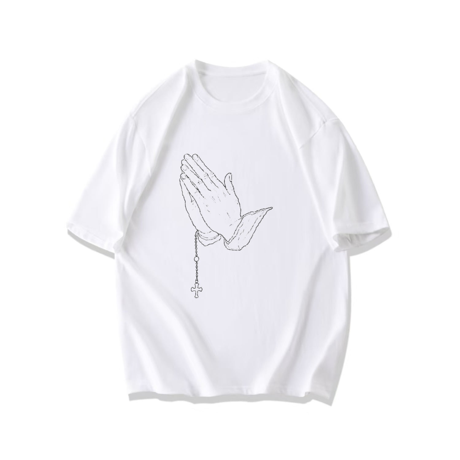 Black T Shirt With Praying Hands And Rosary Cross Design For Religious ...