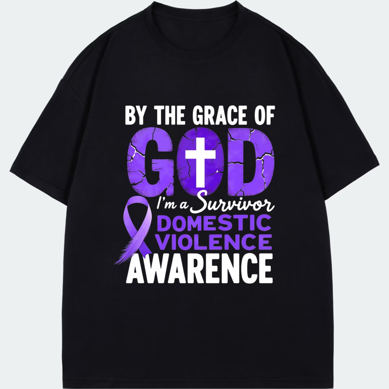Black T Shirt With Purple Ribbon And Religious Domestic Violence ...