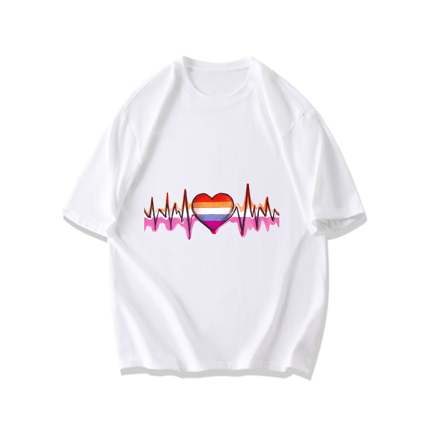 Black T-Shirt With Rainbow Heart And Pulse Wave Print For Casual Wear ...