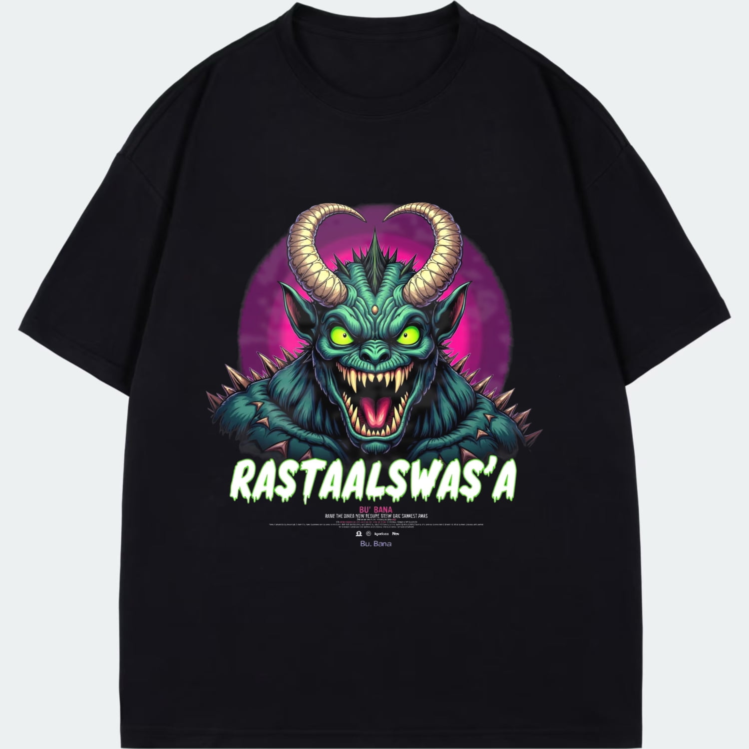 Black T Shirt With Rastaal Swas A Dragon Graphic And Text For Casual ...
