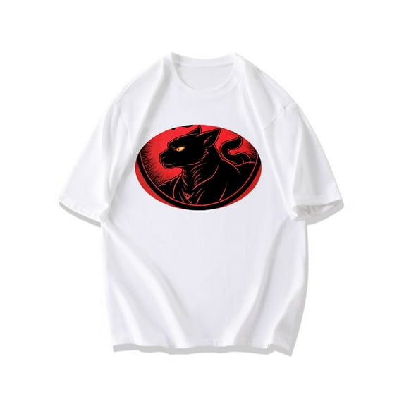 Black T Shirt With Red Cat And Moon Print For Casual Wear - Walmart.com