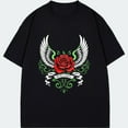 Black T Shirt With Red Rose And White Wings Design And Every Rose Has ...