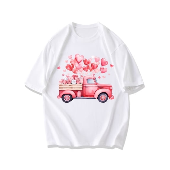 Black T Shirt With Red Truck And Heart Balloons Print For Valentine S ...