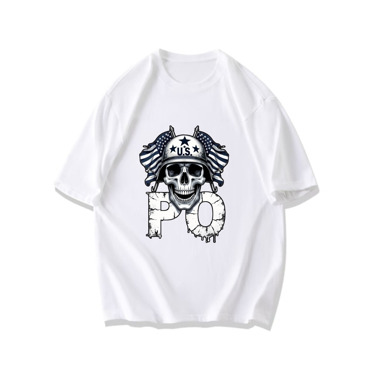 Black T Shirt With Skull And American Flag Helmet Design Po Text ...