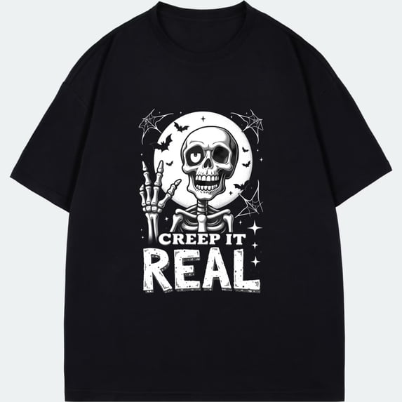 Black T Shirt With Skull And Moon Print Creep It Real Halloween Costume ...