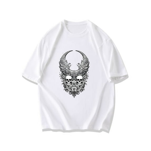 Black T Shirt With Skull And Wings Print For Casual Wear - Walmart.com