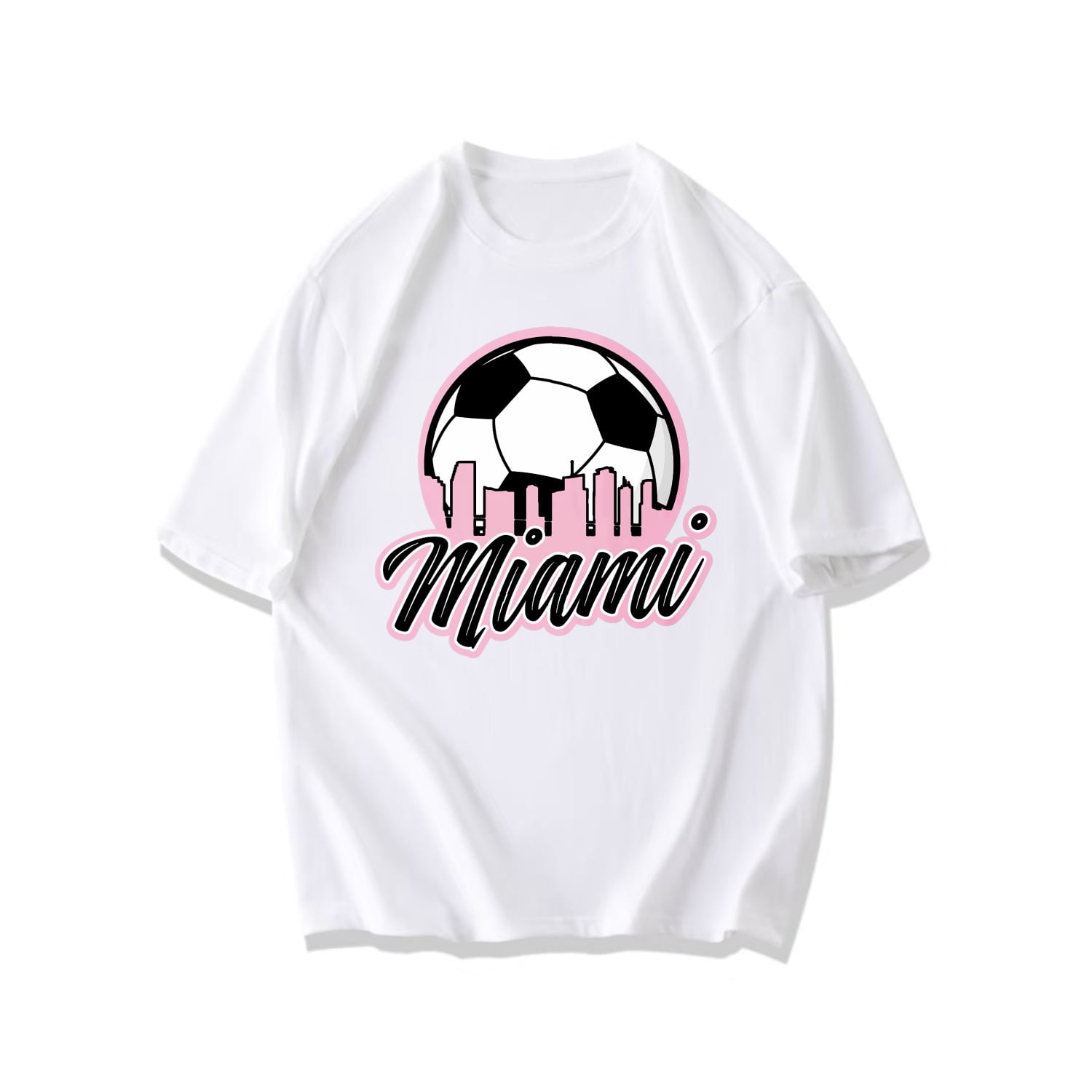 Black T Shirt With Soccer Ball And Miami City Skyline Print For Casual ...