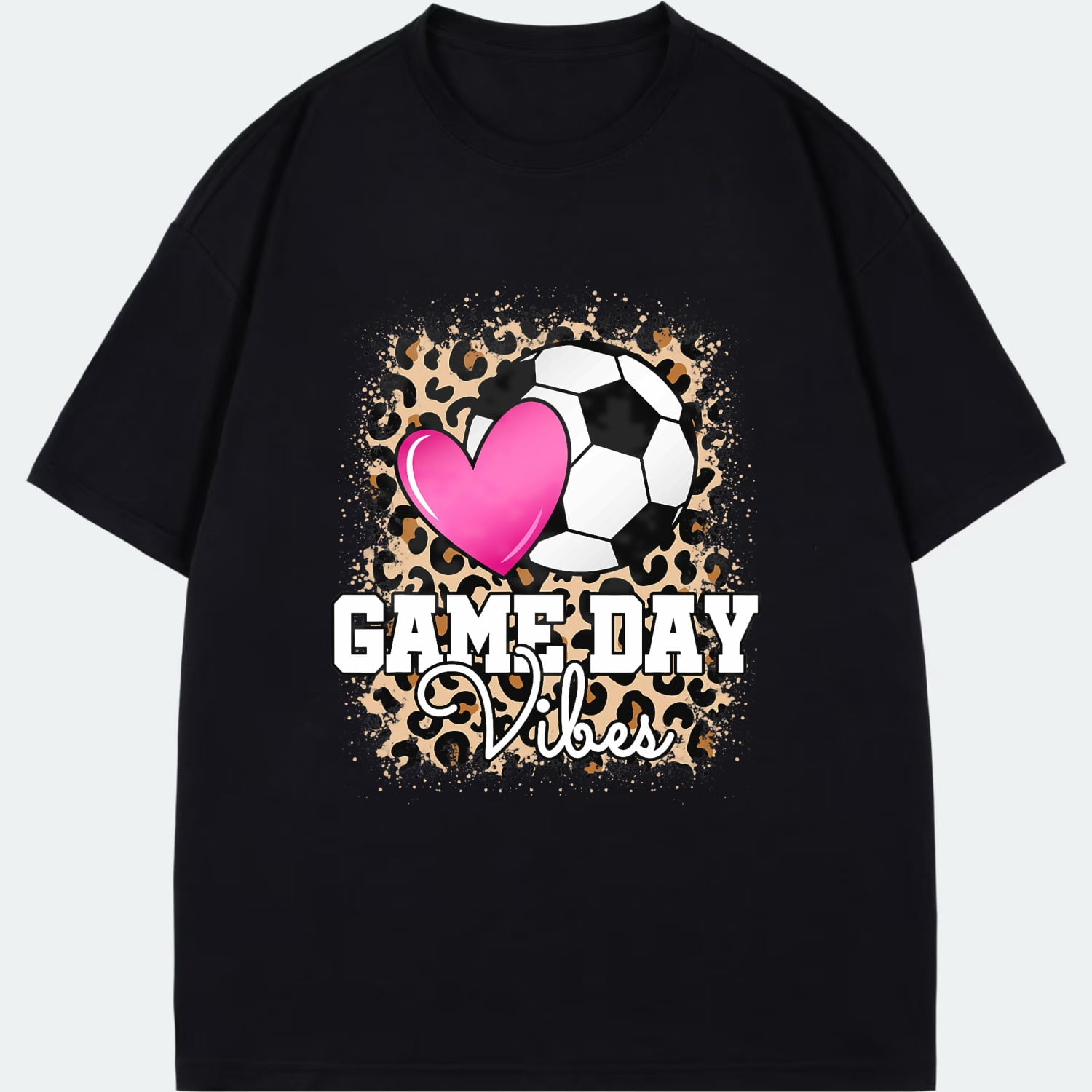 Black T Shirt With Soccer Ball And Pink Heart Leopard Print Game Day ...