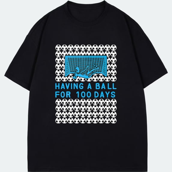 Black T Shirt With Soccer Ball Pattern And Goalkeeper Graphic Having A ...