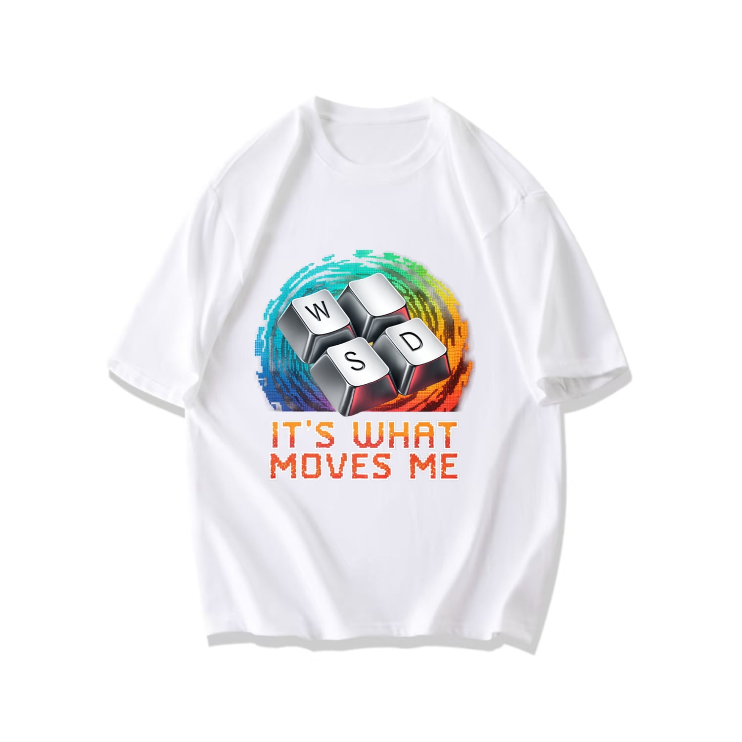 Black T Shirt With W S D Keyboard Keys And Colorful Spiral Design It S ...