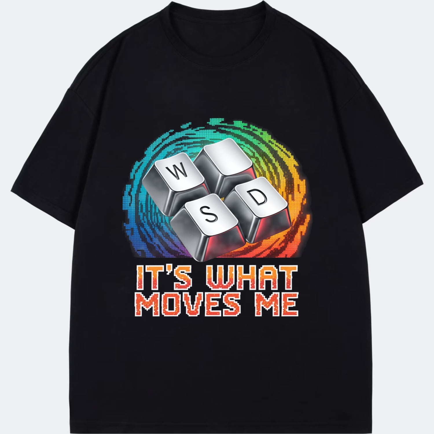 Black T Shirt With W S D Keyboard Keys And Colorful Spiral Design It S ...