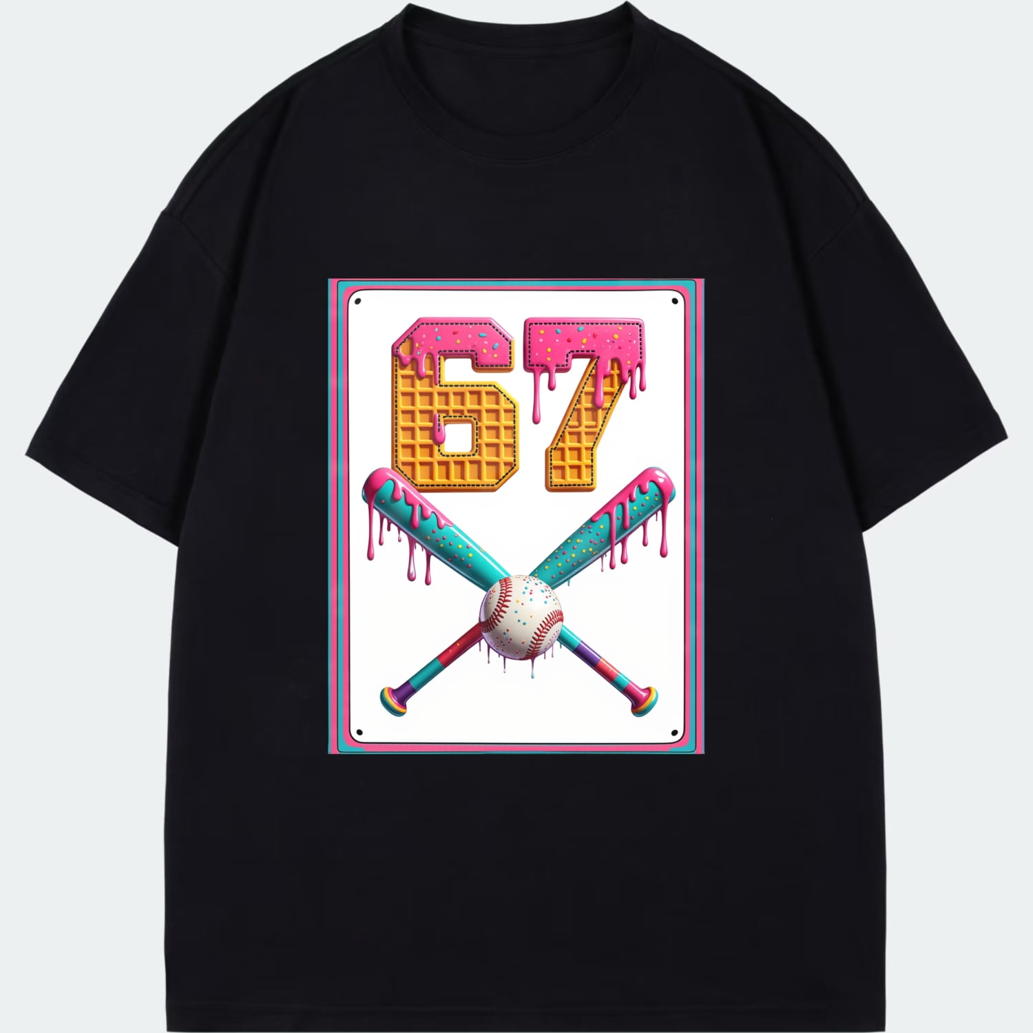 Black T Shirt With Waffle 67 And Baseball Bat Print For Casual Wear ...