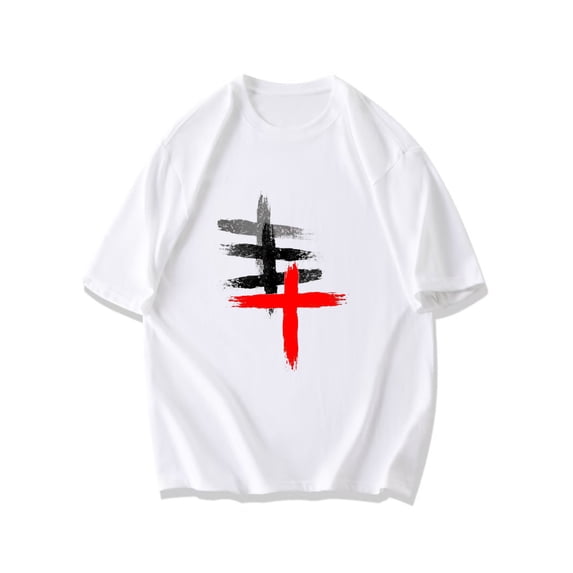 Black T Shirt With White And Red Brush Stroke Cross Print For Casual ...