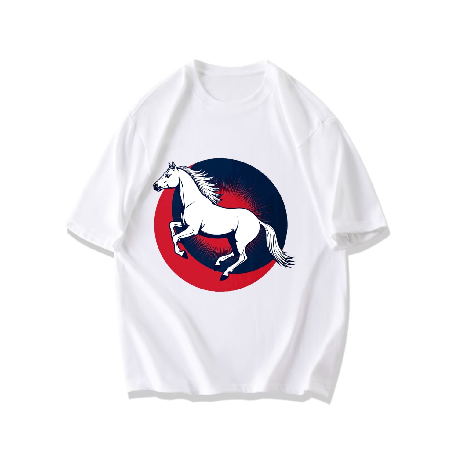 Black T Shirt With White Horse And Red Blue Circle Design For Casual ...
