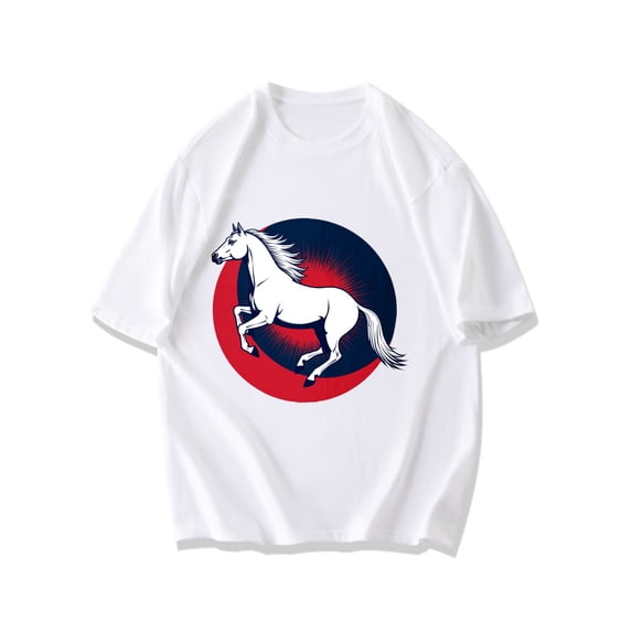 Black T Shirt With White Horse And Red Blue Circle Design For Casual ...