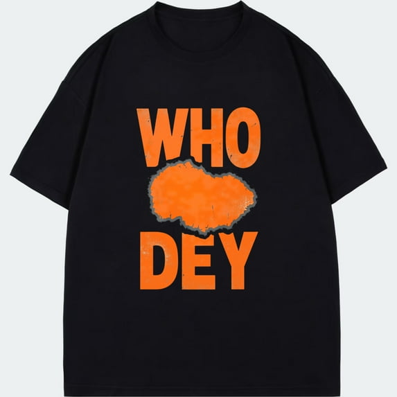 Black T Shirt With Who Dey Orange Text And Cloud Design For Casual Wear ...