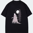 Black T Shirt Wolf Howling At Moon With Pine Tree Graphic For Casual ...