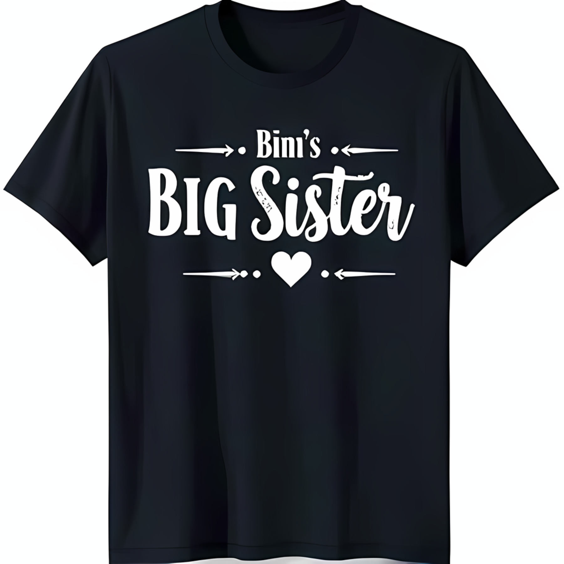 Black T-Shirt for Big Sisters 'Bini's Big Sister' Design with Heart ...