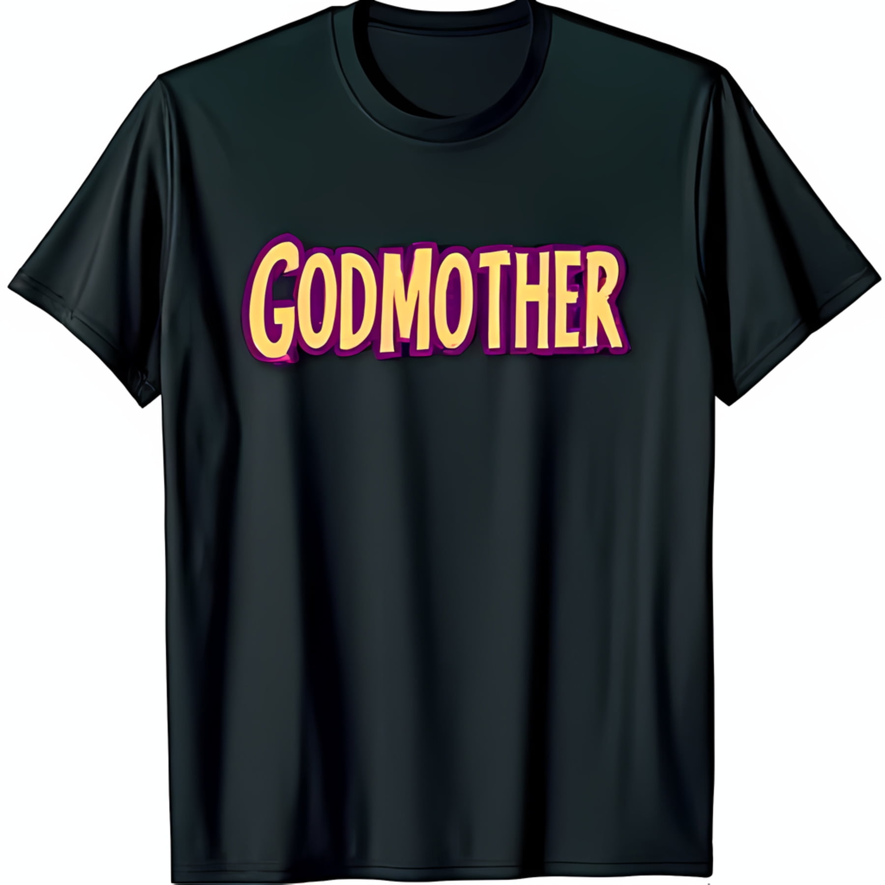 Black T-Shirt for Godmother Bright Yellow 'GODMOTHER' Design with ...