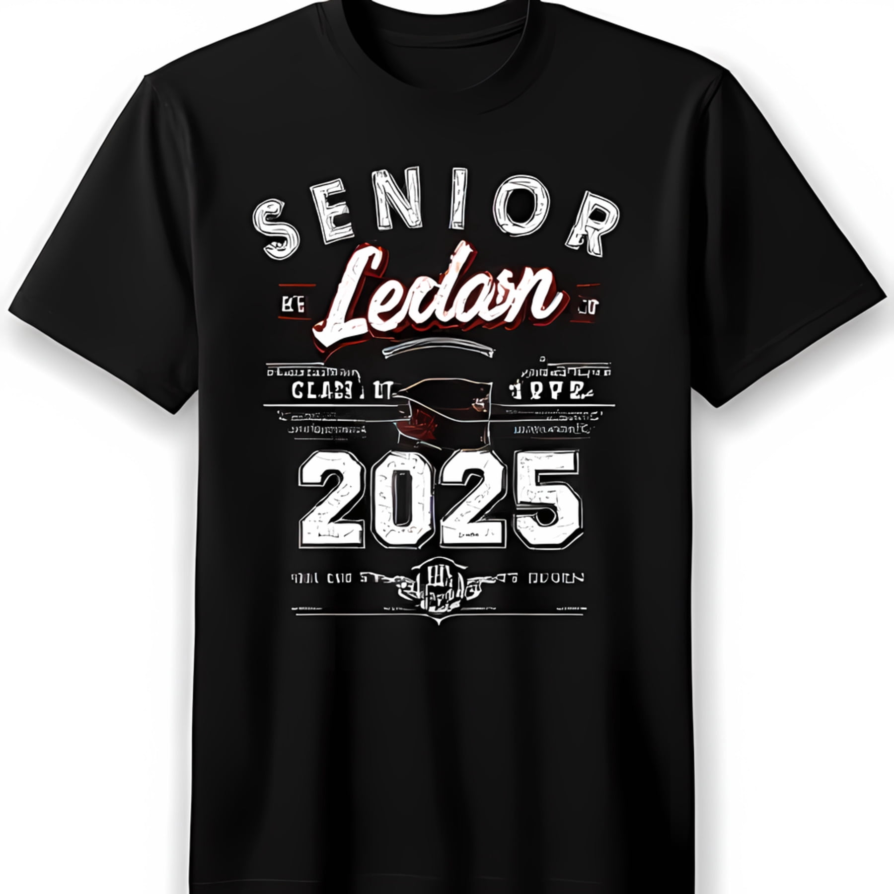 Black T-Shirt for Graduates 'Senior Ledan Class of 2025' with Red ...