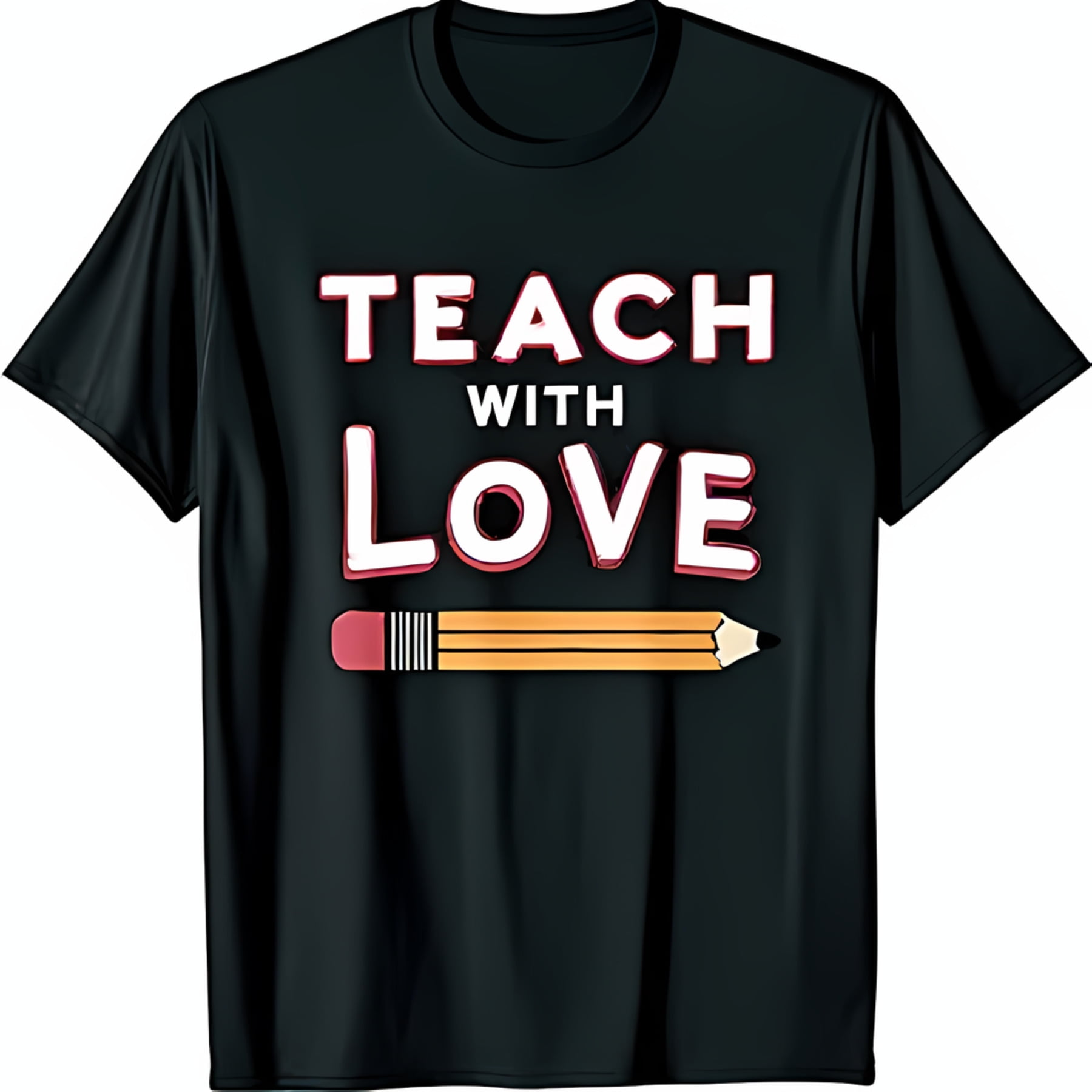 Black T-Shirt for Teachers Teach With Love Bold Red & White Design with ...