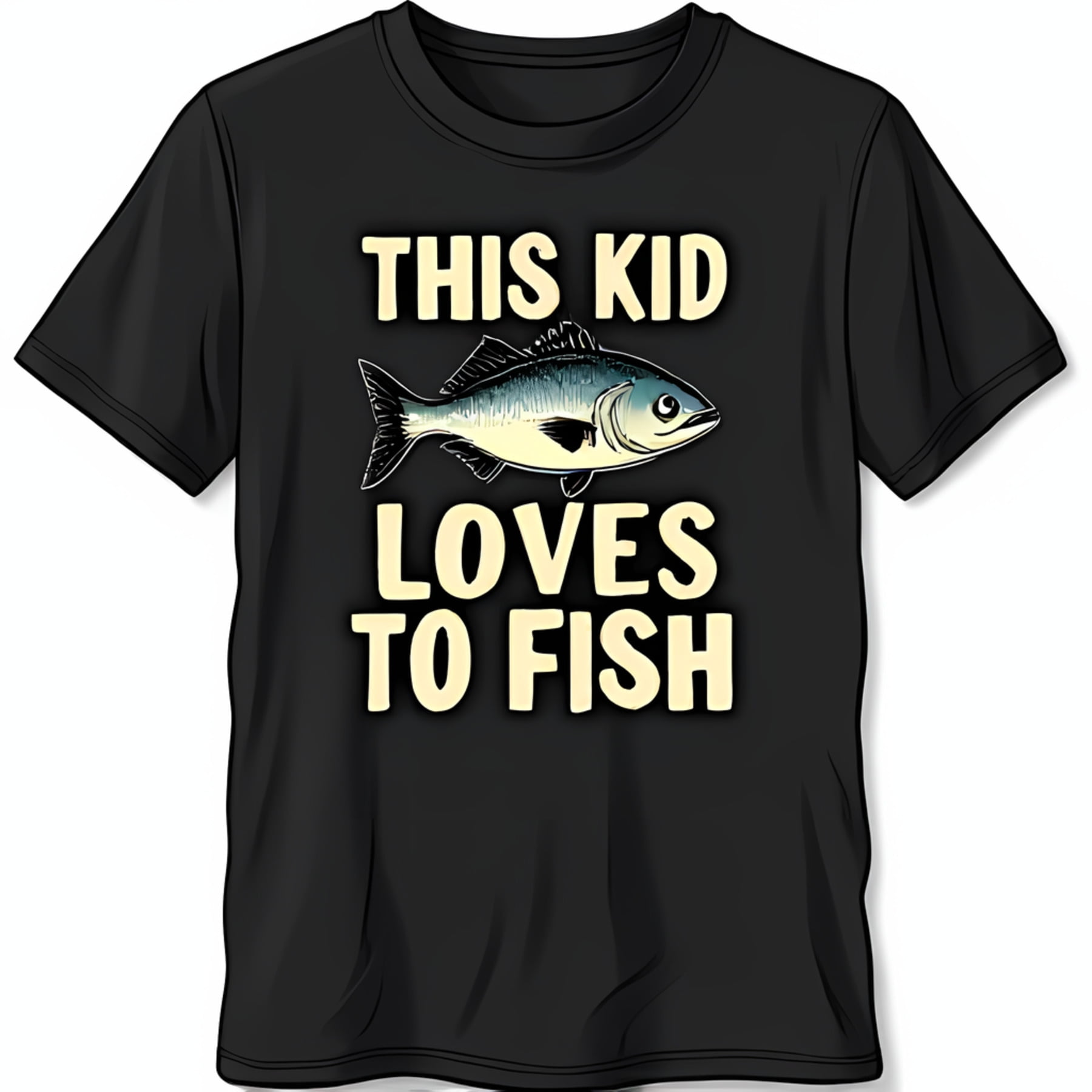 Black T-Shirt for 'This Loves to Fish' with Cartoon Fish Design ...
