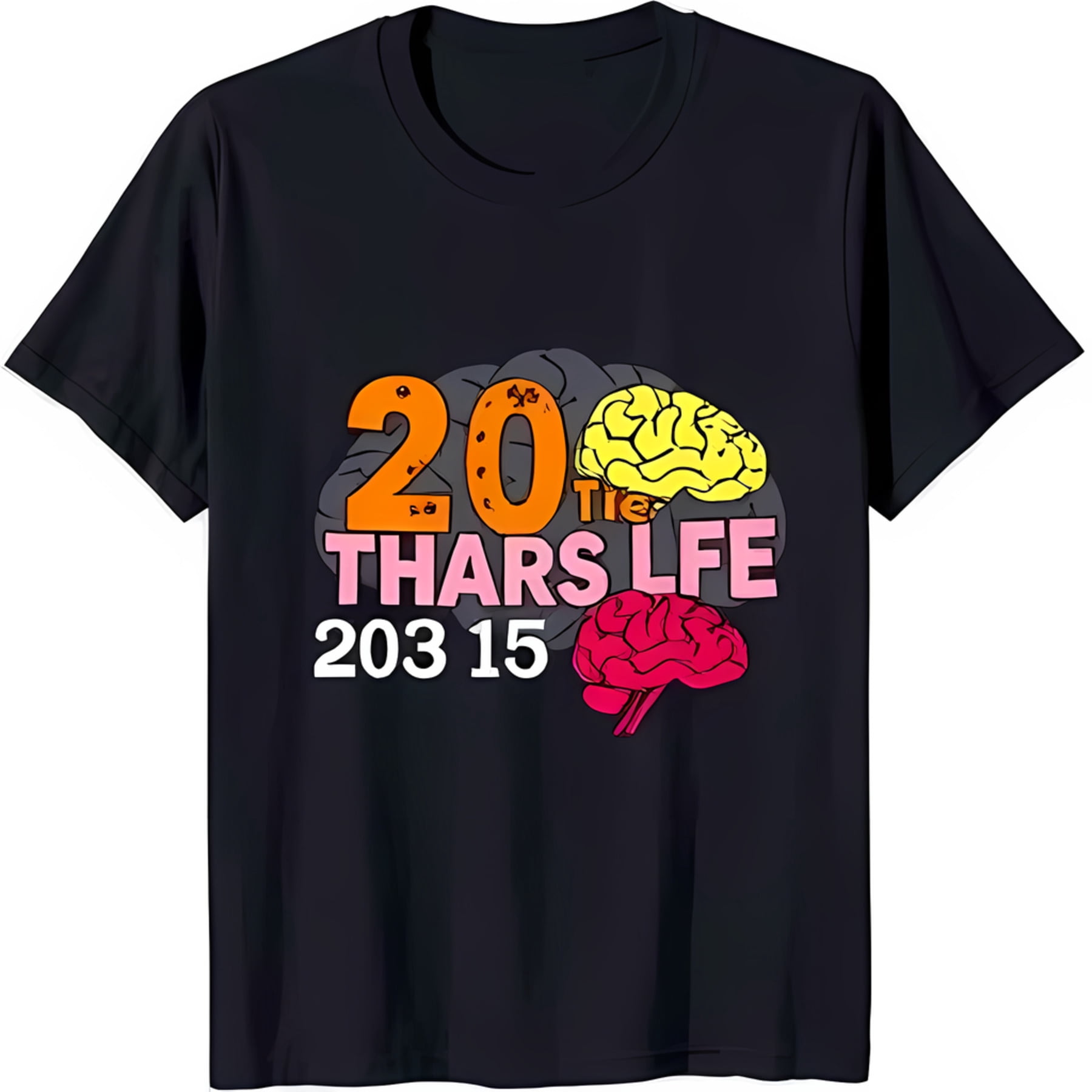 Black T-Shirt with '20' Graphic Pink 'THARS LFE' & Brain Design ...