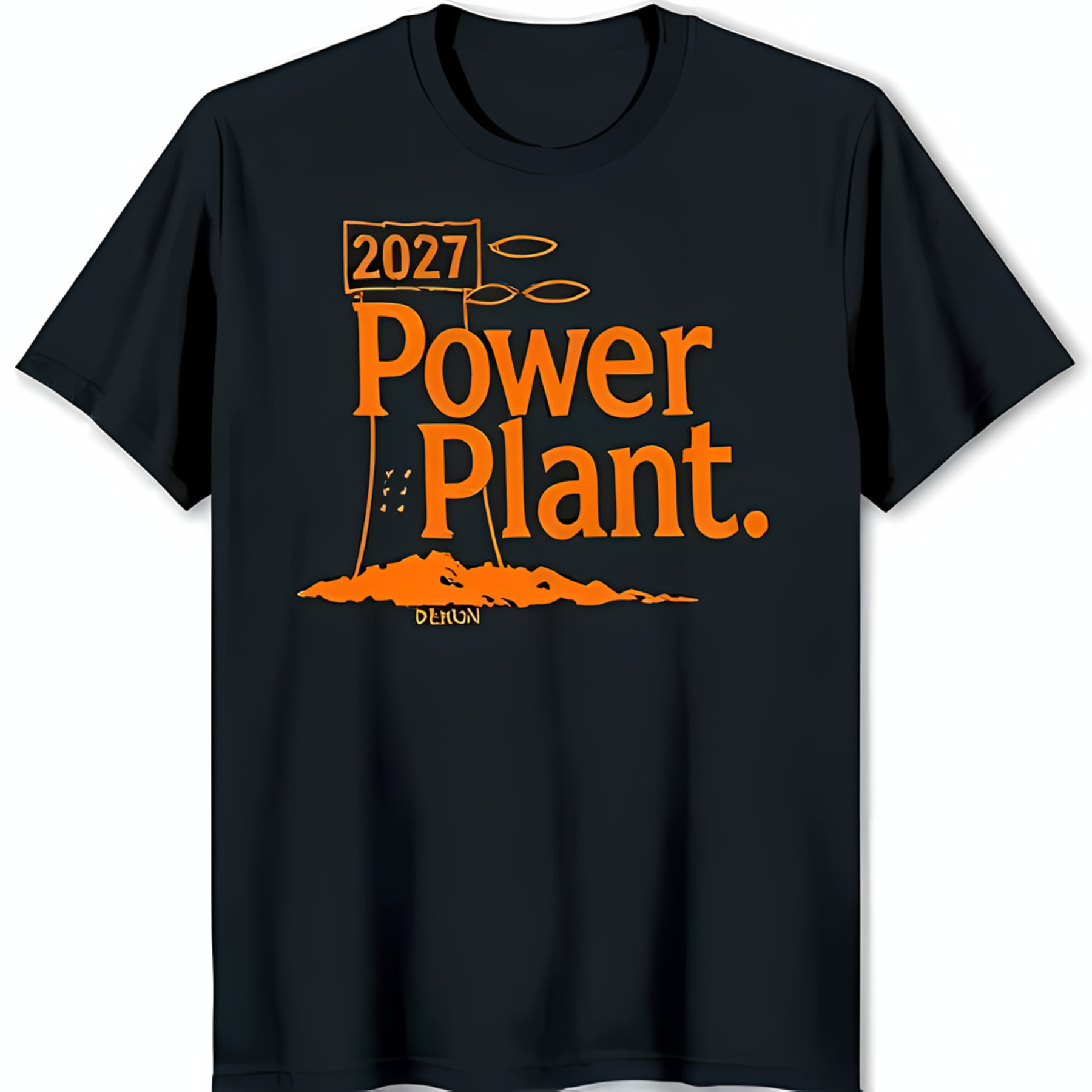 Black T-Shirt with 2027 Road Sign Design and Bold Power Plant Text ...