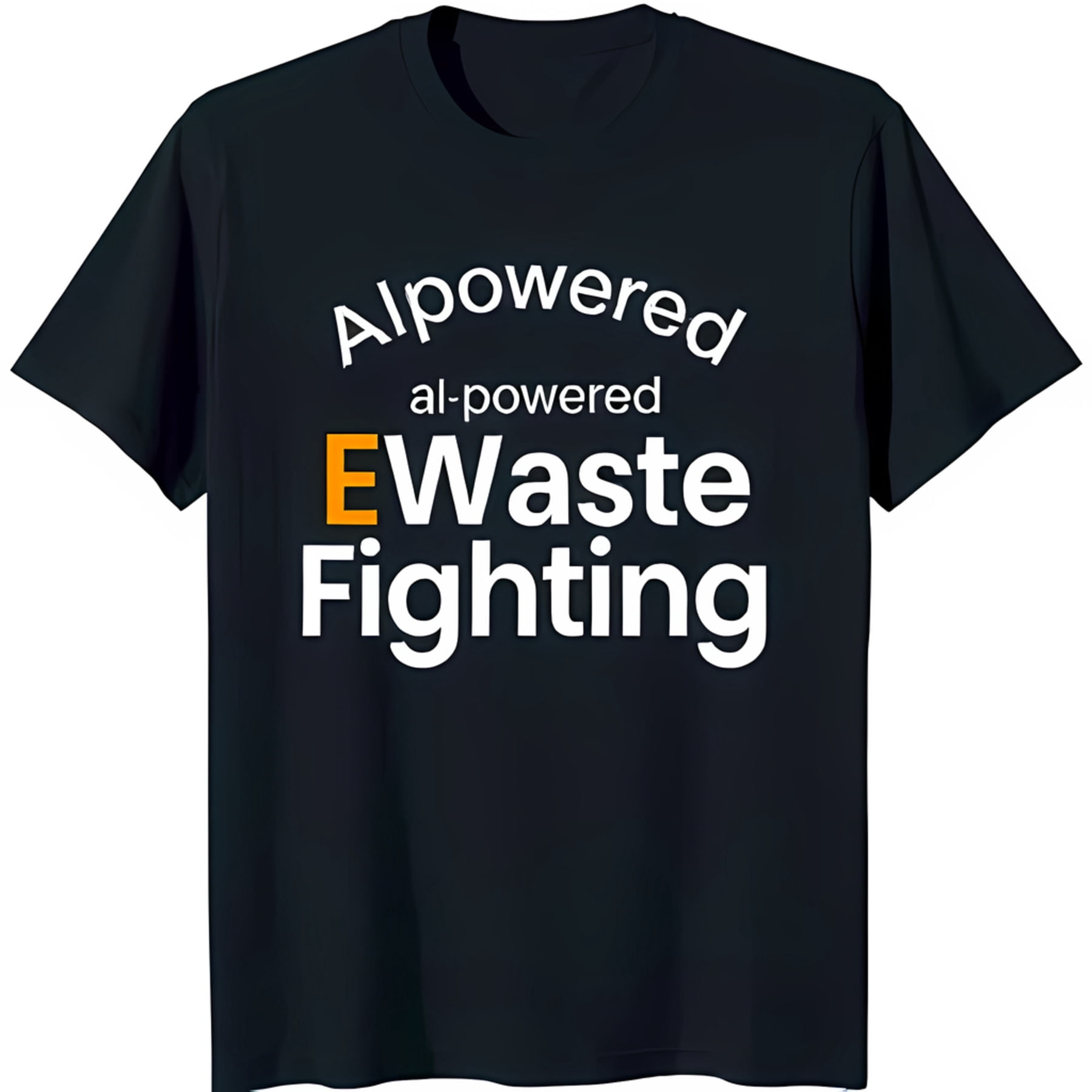 Black T-Shirt with 'AI Powered E Waste Fighting' Graphic 'E' Design ...