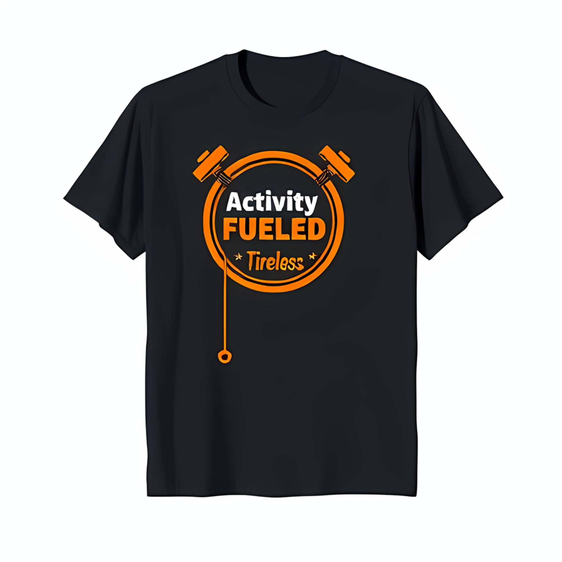 Black T-Shirt with 'Activity Fueled Tireless ' Design & Fitness ...