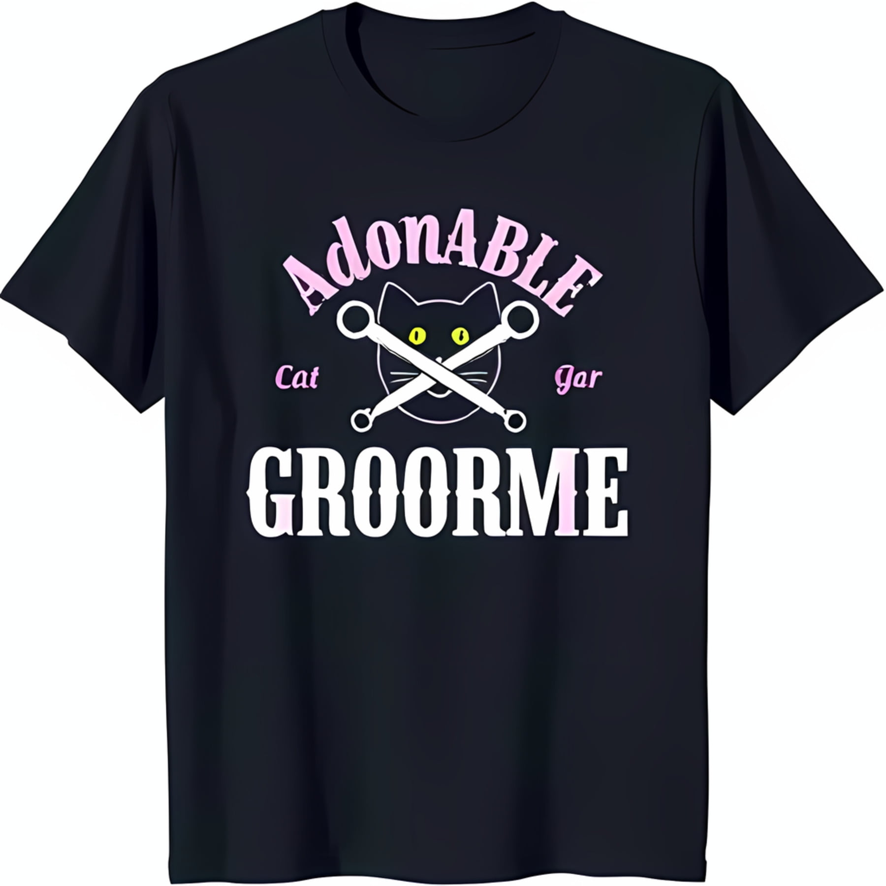 Black T-Shirt with Adorable Cat Face Graphic & Crossed Wrenches Design ...