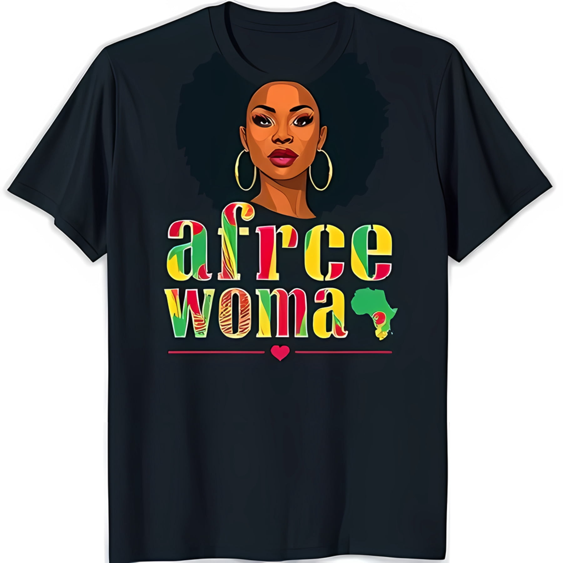 Black T-Shirt with Afro Woman Graphic Bold 'Afree Woma' Text & Africa ...