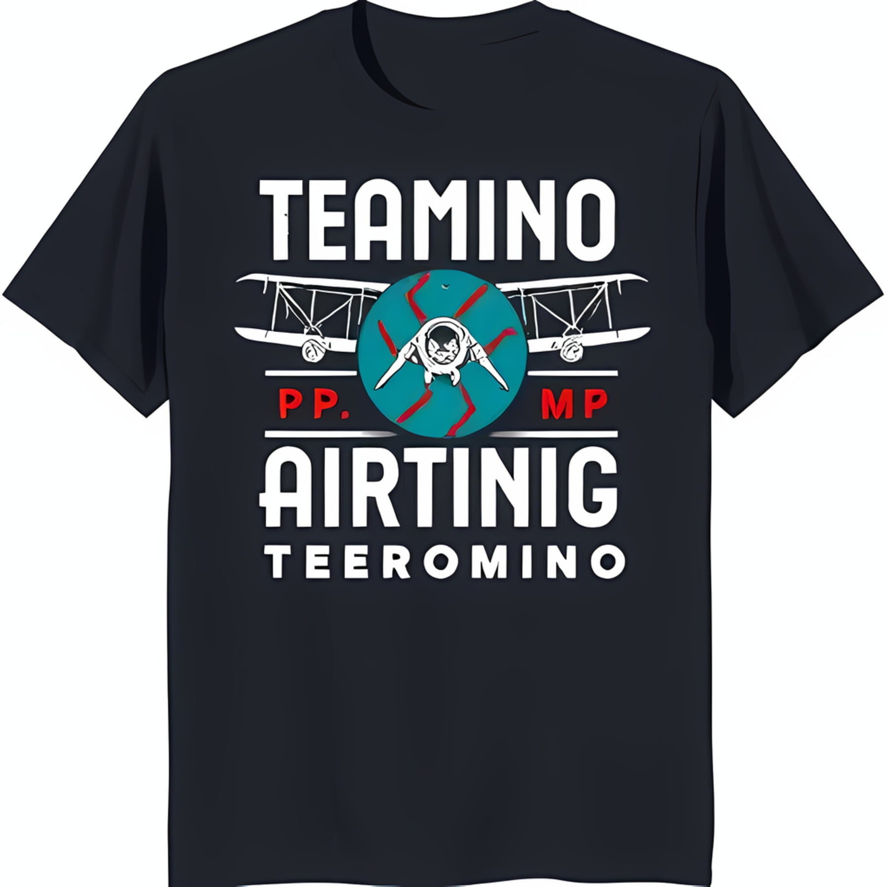 Black T-Shirt with Airplane Graphic & 'TEAMINO' Text Unique Design for ...