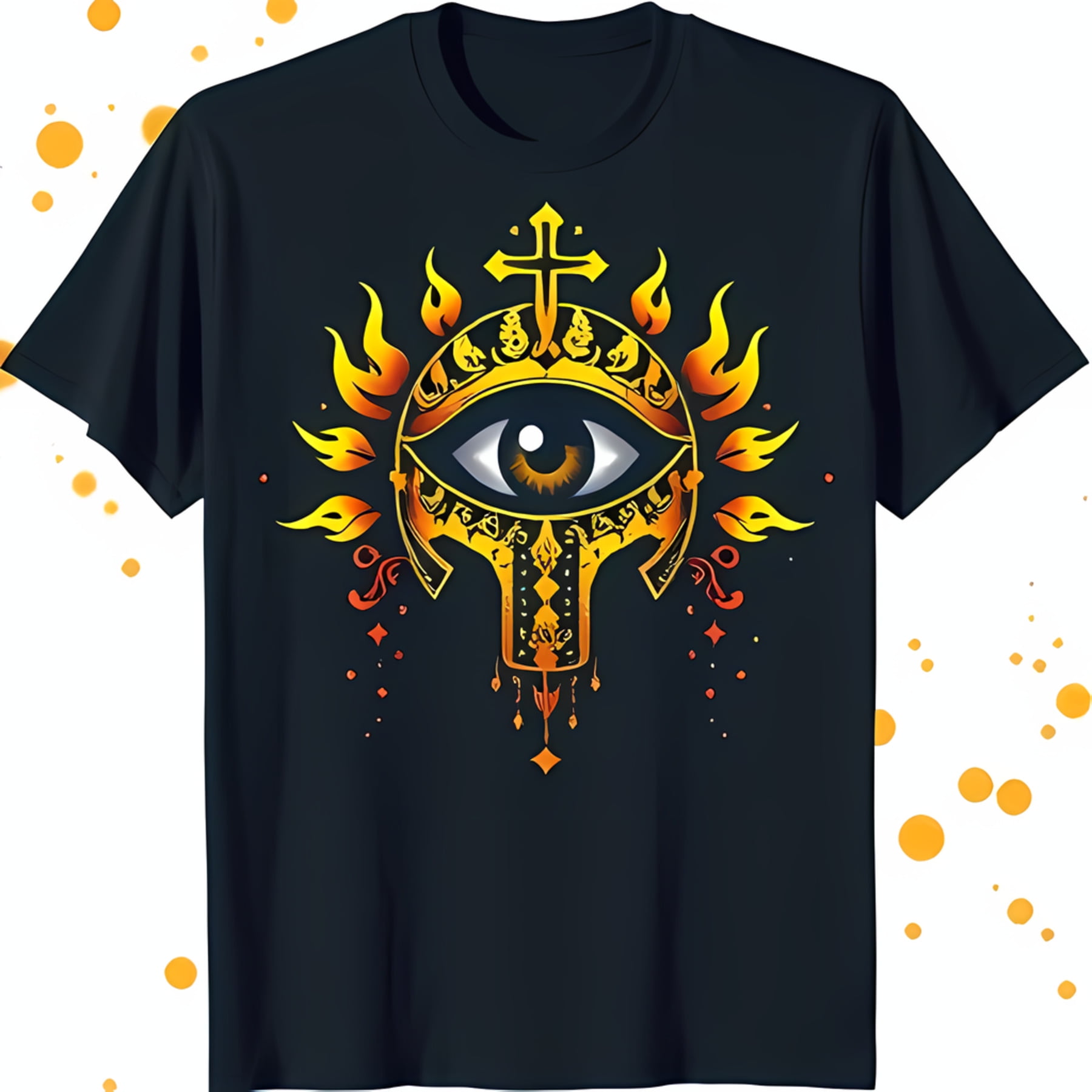 Black T-Shirt with All Seeing Eye and Flames Design Symbol of Knowledge ...