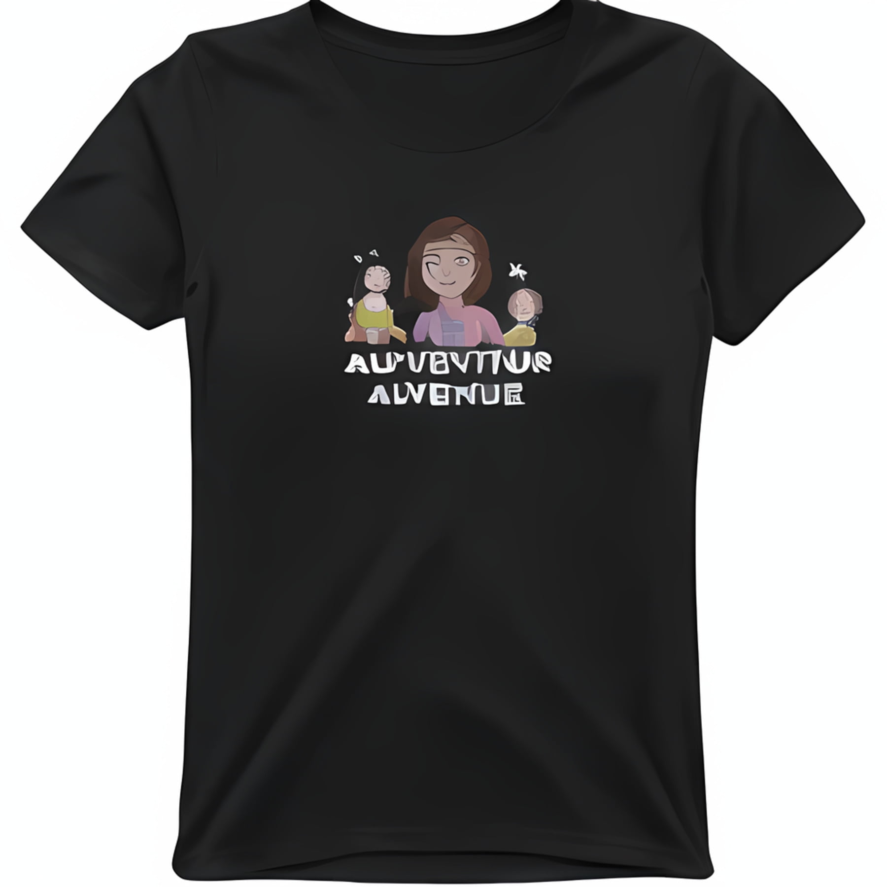 Black T-Shirt with 'Alvarez Family Adventure' Text & Cute Cartoon Style ...