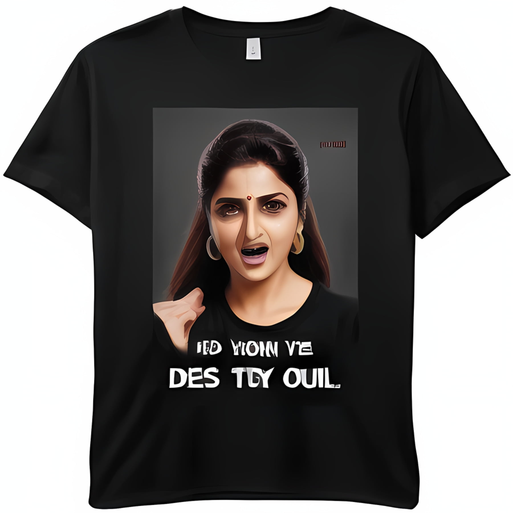 Black T-Shirt with Angry Indian Actor Photo & Funny Typography ...