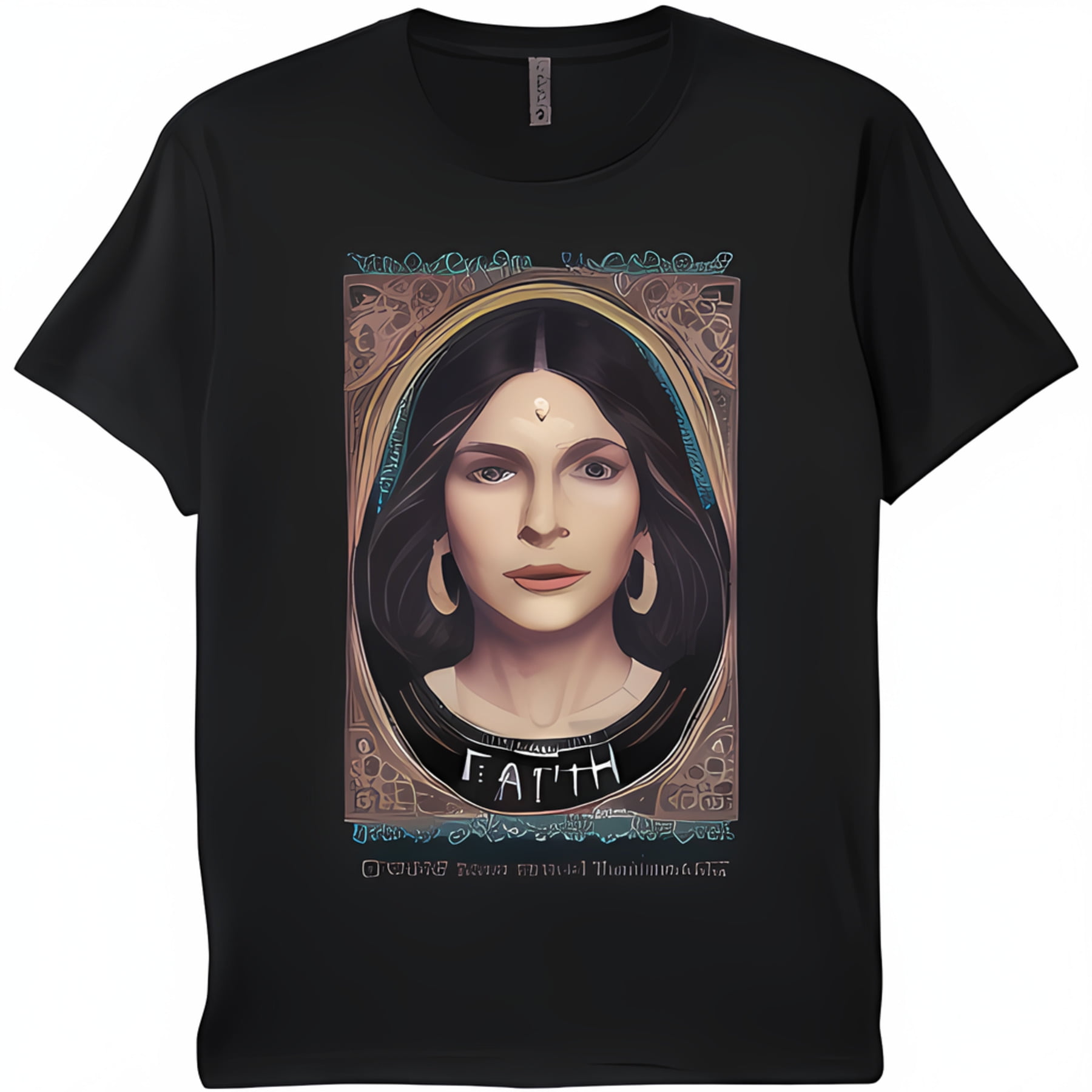 Black T-Shirt with Art Style Goddess MasTeery Portrait and 'Fecerith ...