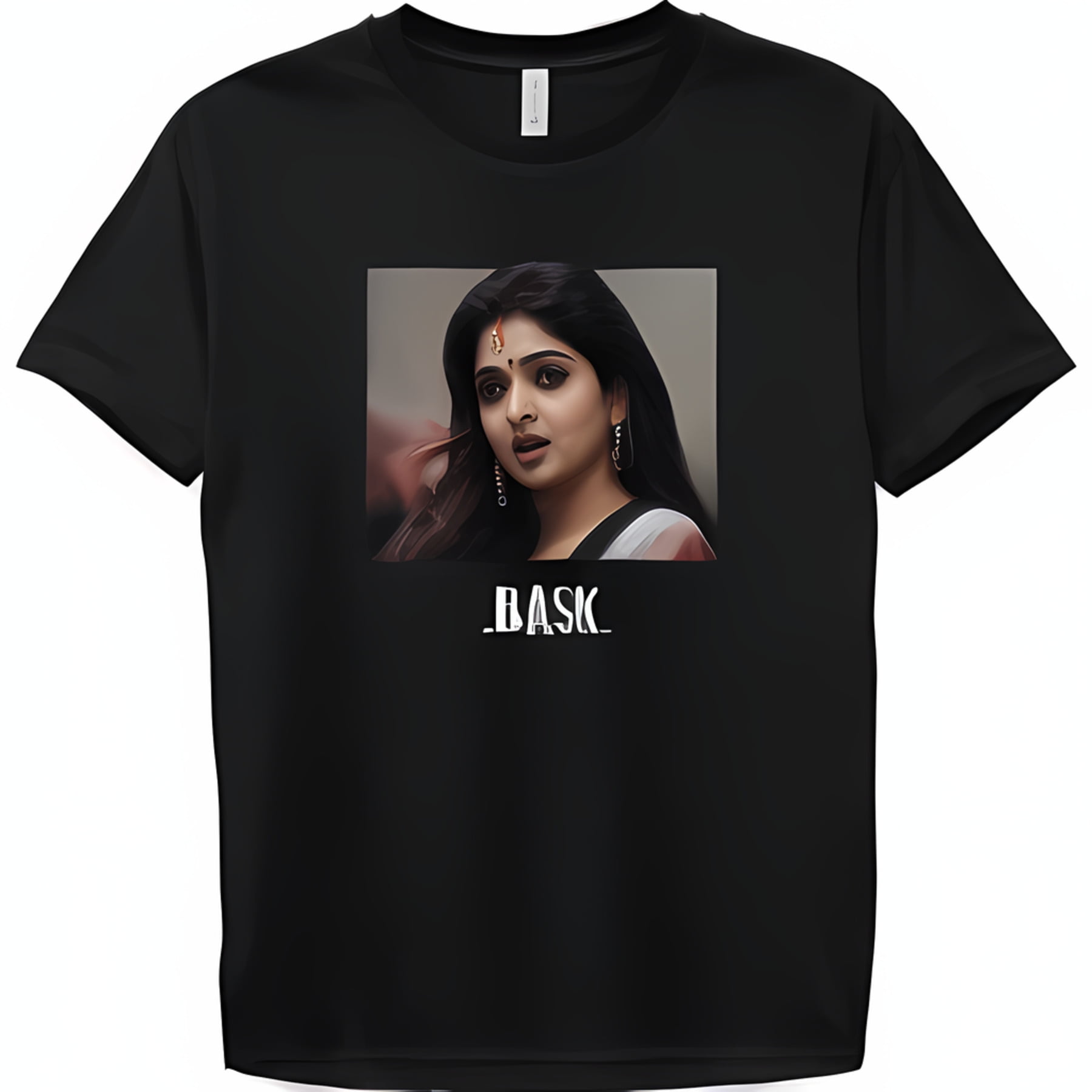 Black T-Shirt with BASIK Print and Photorealistic Indian Woman in Saree ...