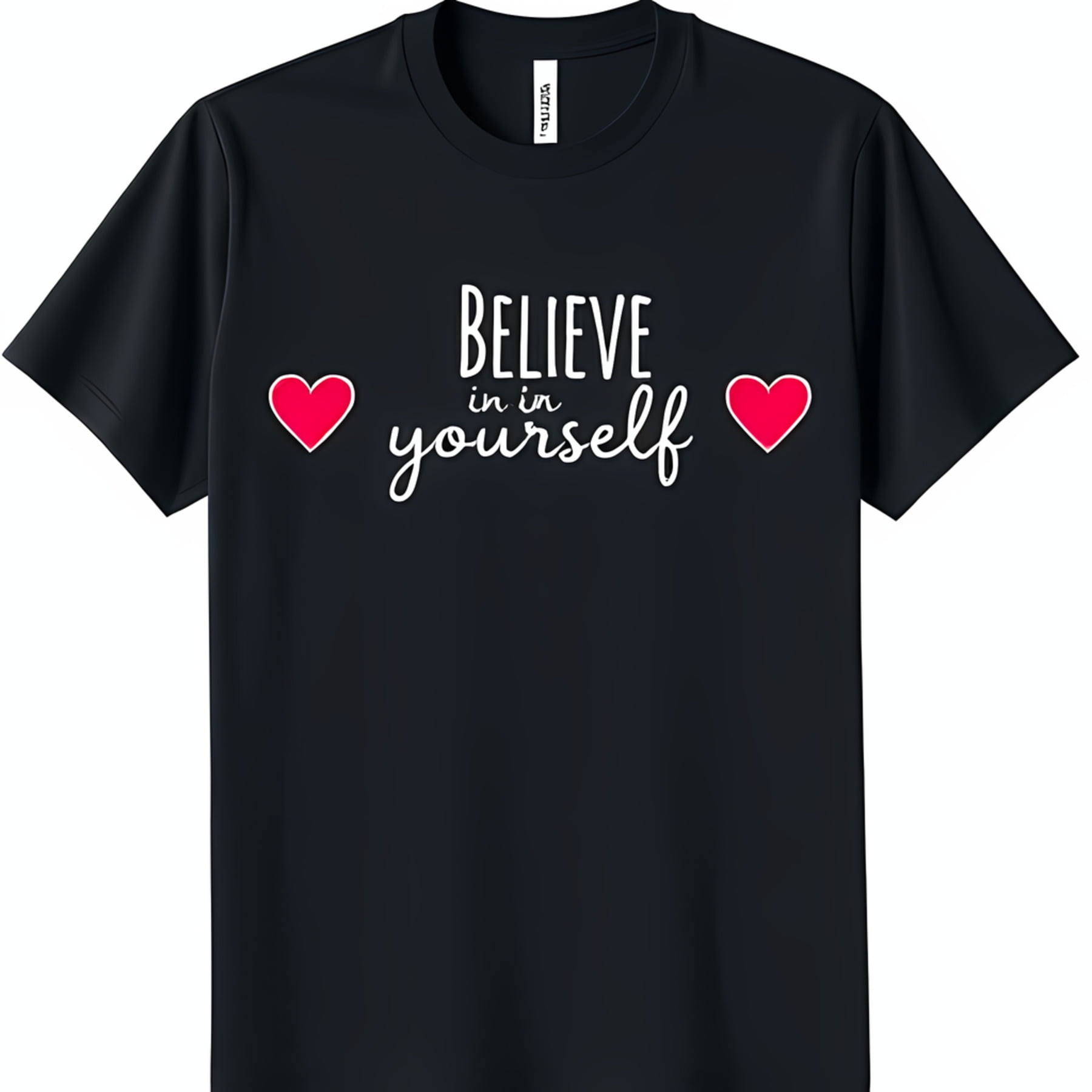 Black T-Shirt with 'BELIEVE in Yourself' and Pink Hearts Short Sleeve ...
