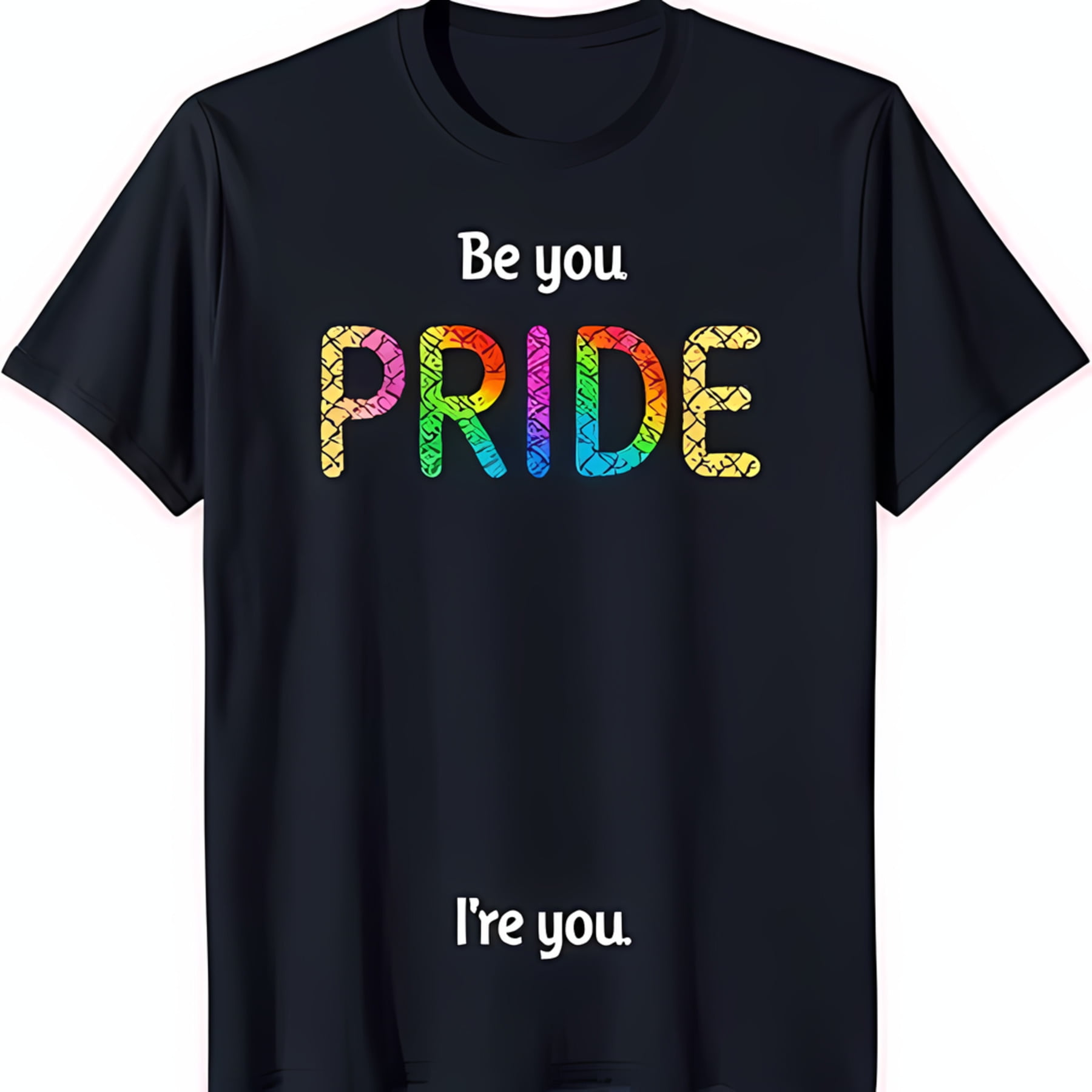 Black T-Shirt with 'Be You PRIDE I’ You' Rainbow Graphic Celebrate ...