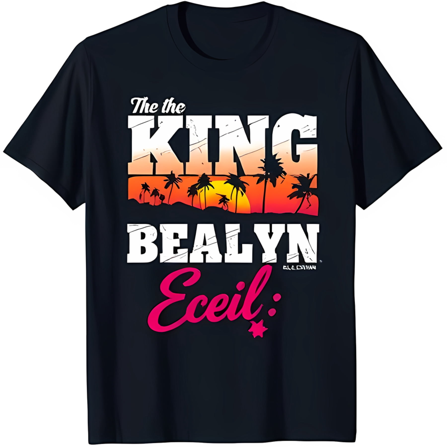 Black T-Shirt with Beach Scene Graphic Trees & Sunset Fun Summer Vibe ...