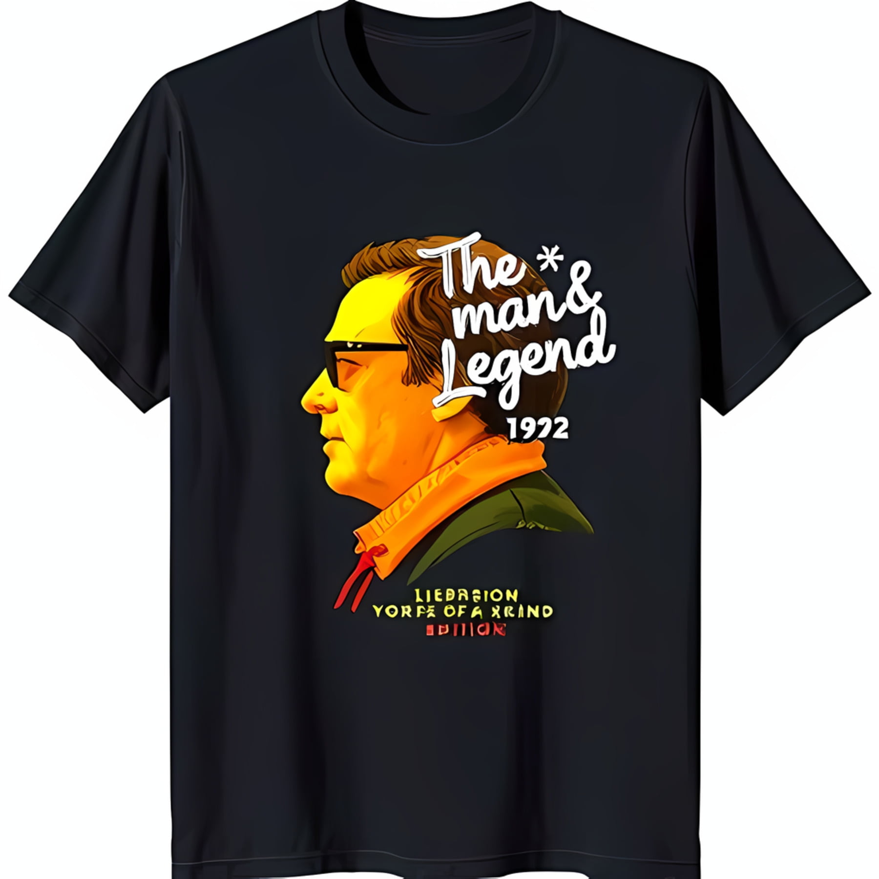 Black T-Shirt with Bearded Man in Red & 'The Man & Legend 1922' Design ...