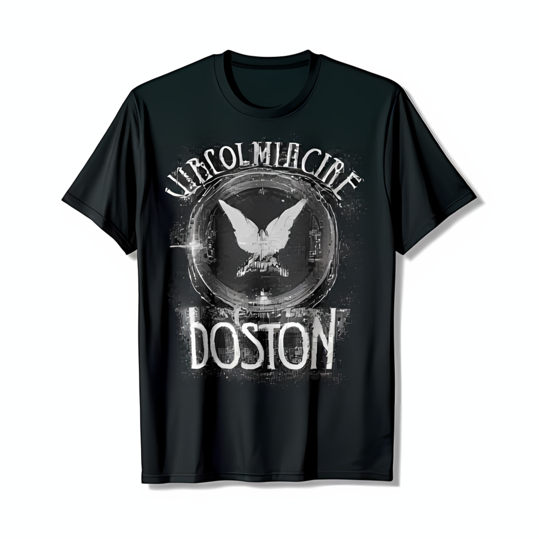 Black T-Shirt with Bird Graphic & ' Macire Boston' Design - Walmart.com