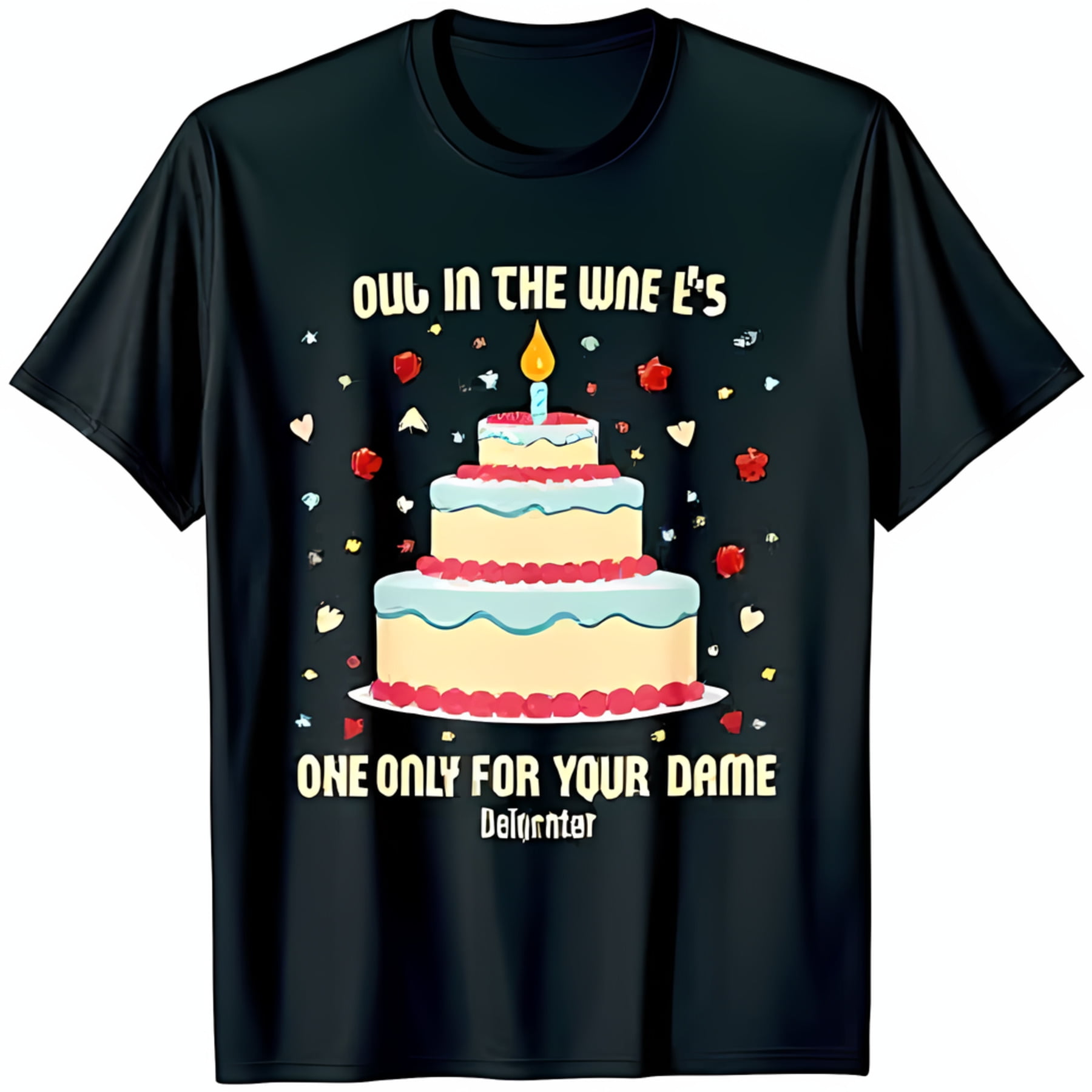 Black T-Shirt with Birthday Cake Graphic & Out in the One Only For Your ...