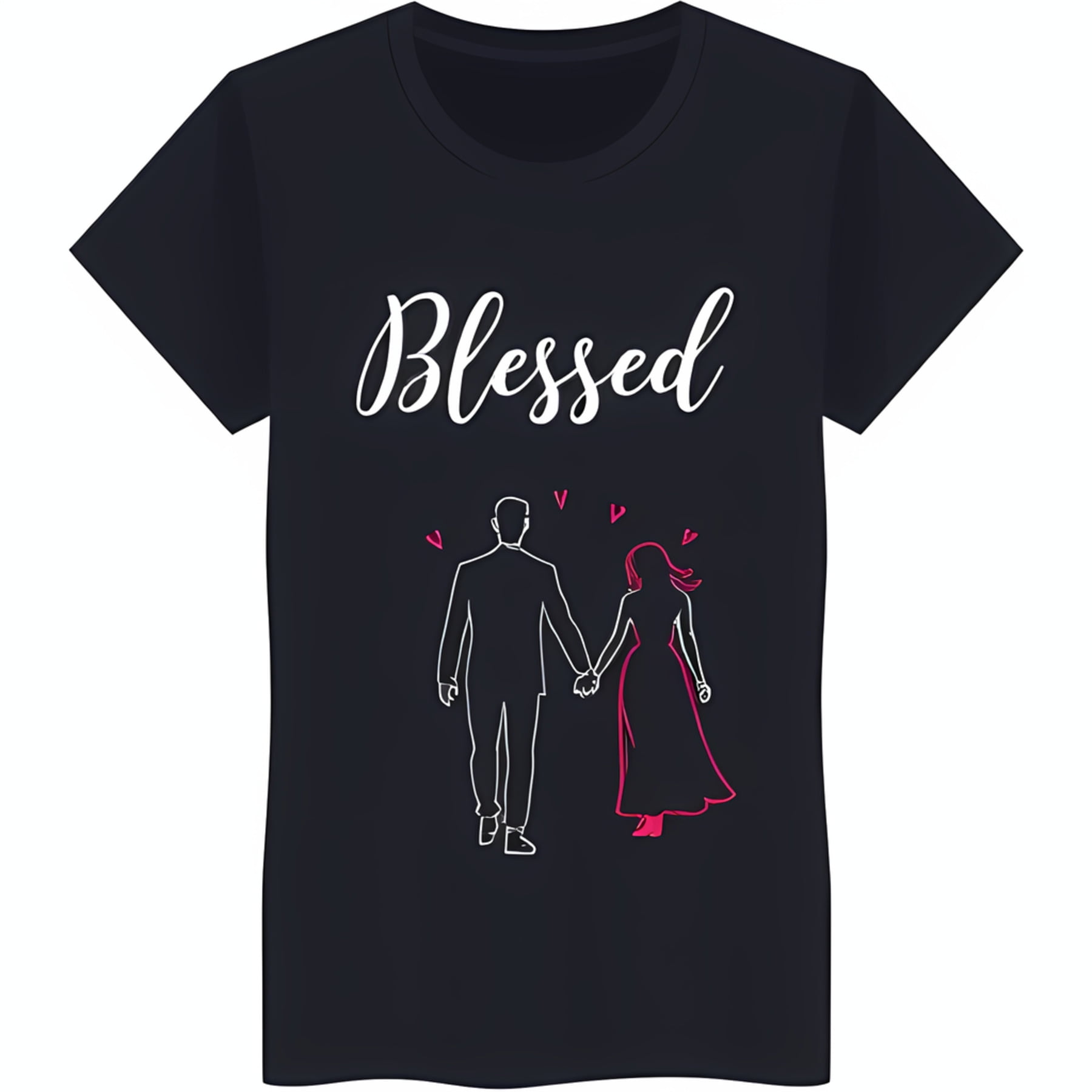 Black T-Shirt with Blessed Cursive Font & Couple Design - Walmart.com