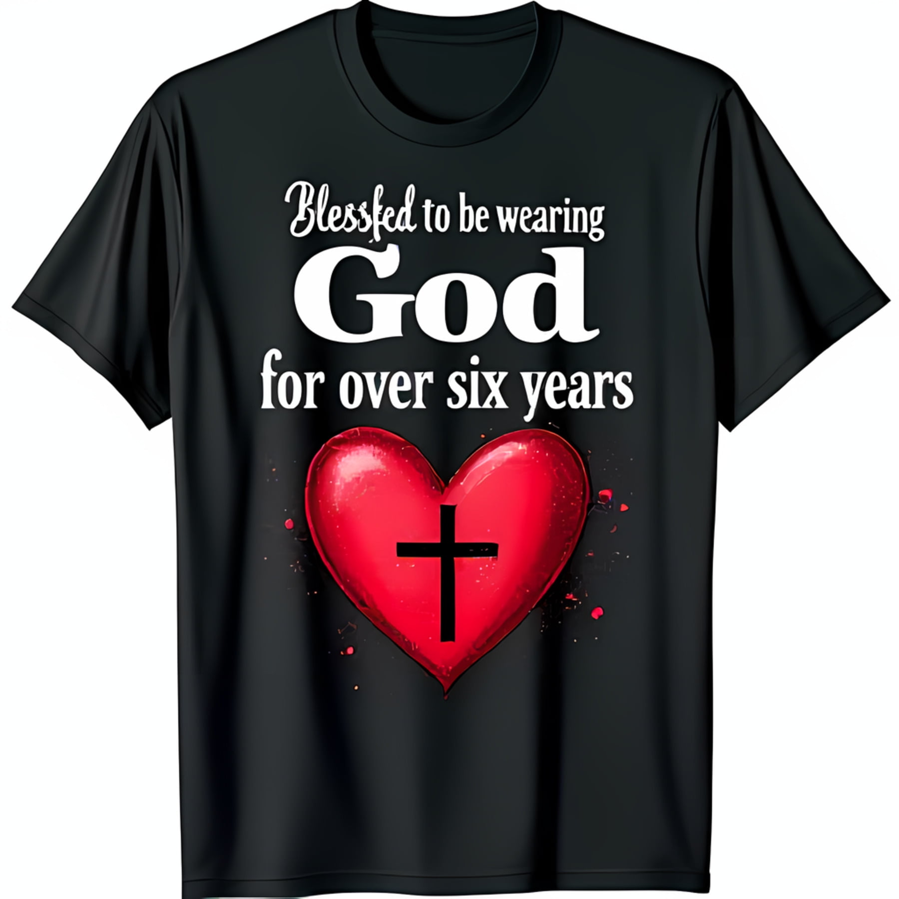 Black T-Shirt with 'Blessed to be Wearing God' Graphic & Heart Design ...