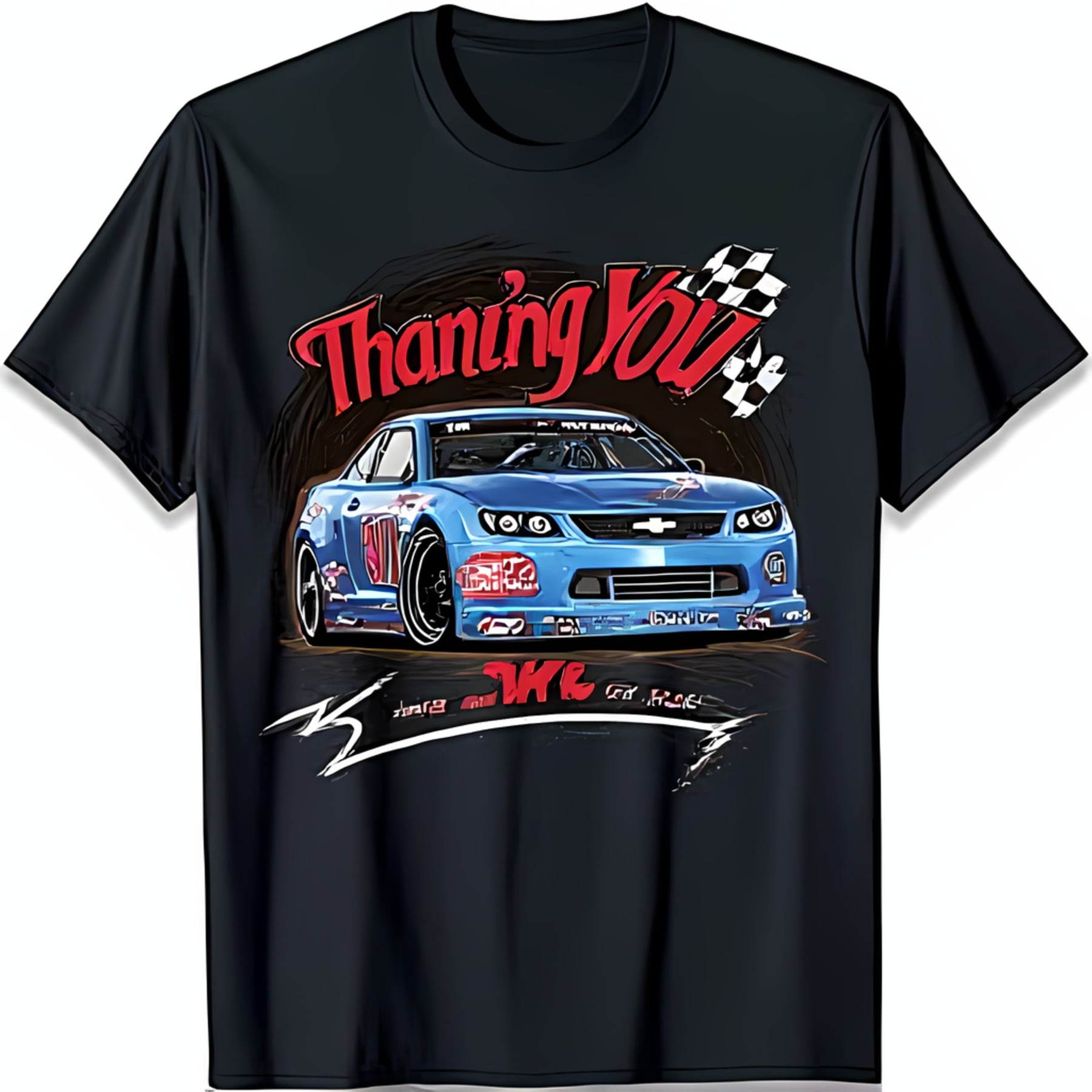 Black T-Shirt with Blue Race Car Design Thaning You Phrase & Number 3 ...