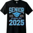 Black T-Shirt with Blue Senior & Class of 2025 Graphic Graduation ...