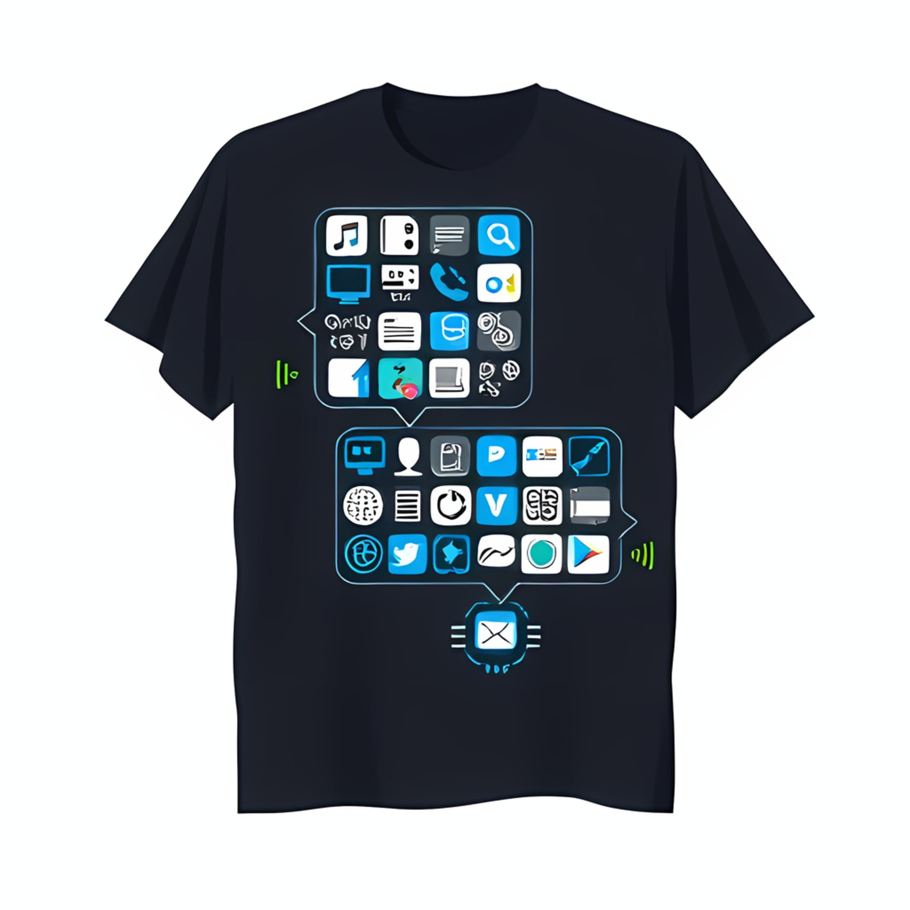 Black T-Shirt with Blue & White App Design Social Gaming & Messaging ...