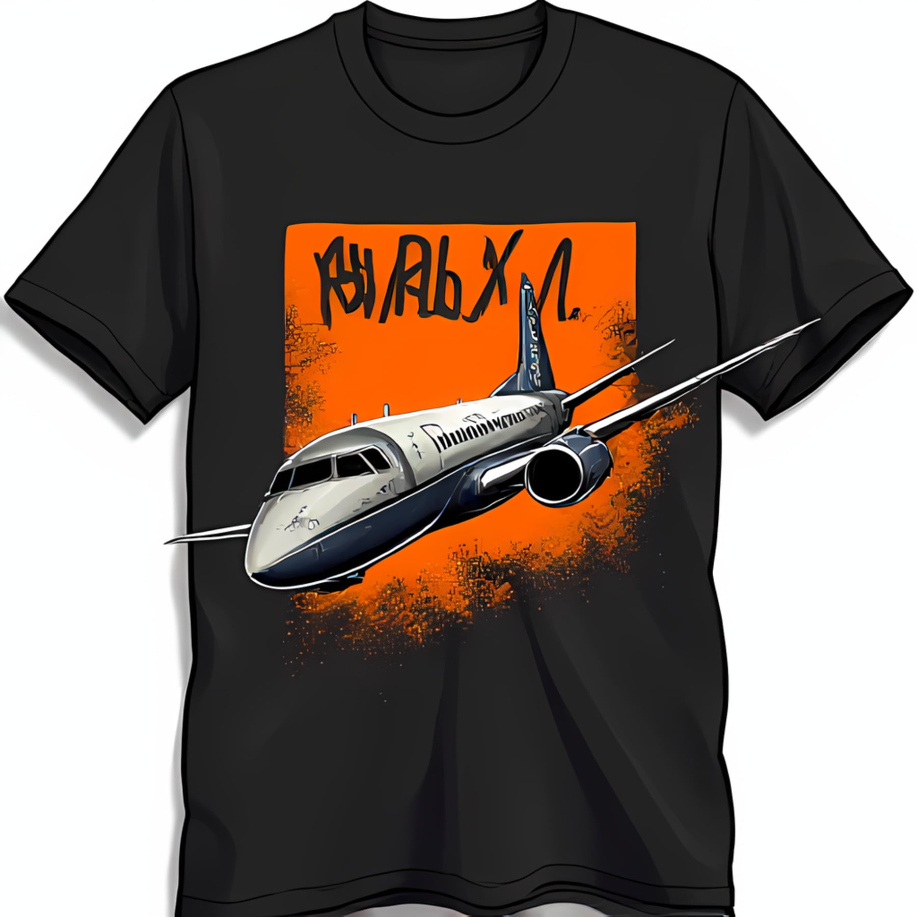Black T-Shirt with Blue & White Plane Graphic and 'Fly Away' Text ...